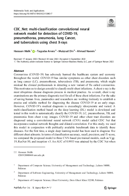 (PDF) CDC_Net: multi-classification convolutional neural network model for detection of COVID-19 ...
