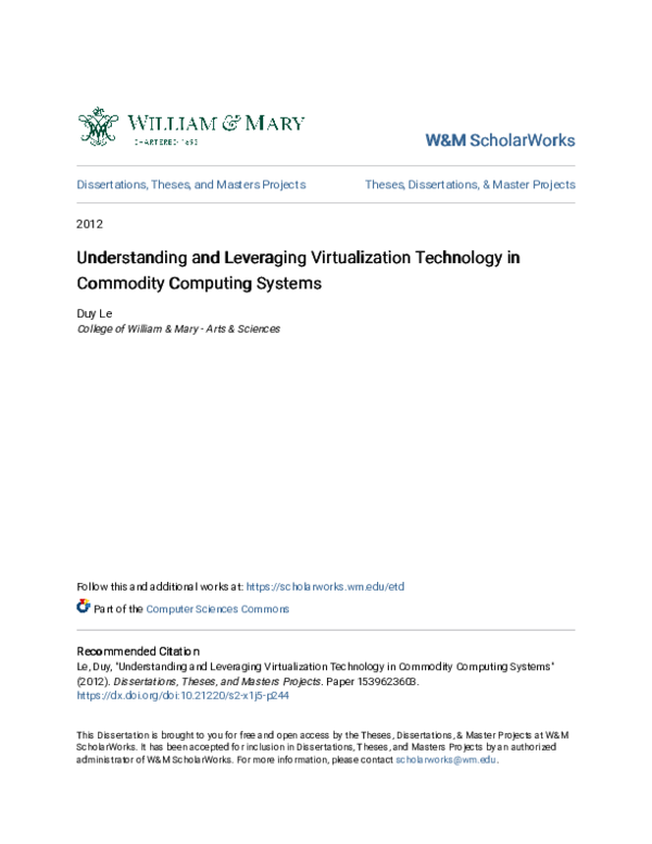 (PDF) Understanding and leveraging virtualization technology in ...