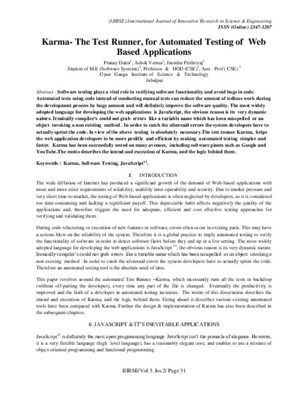 (PDF) Karma-The Test Runner, for Automated Testing of Web Based ...
