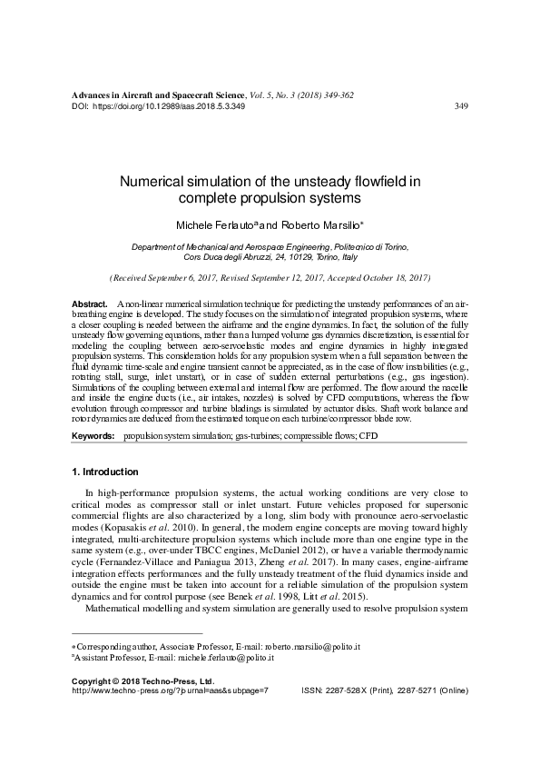 (PDF) Numerical simulation of the unsteady flowfield in complete ...