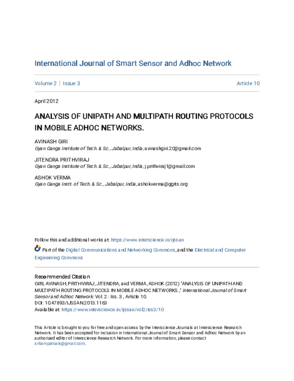 Pdf Analysis Of Uni Path And Multi Path Routing Protocols In Mobile