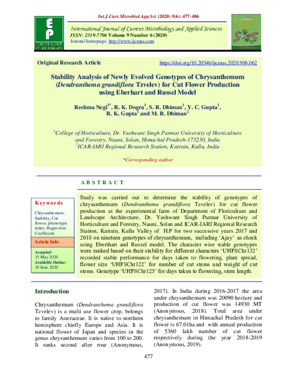 (PDF) Stability Analysis of Newly Evolved Genotypes of Chrysanthemum ...
