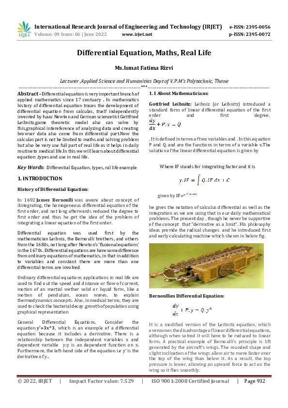 (PDF) Differential Equation, Maths, Real Life