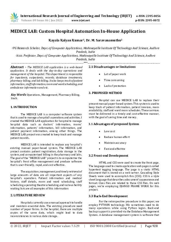 (PDF) MEDICE LAB: Custom Hospital Automation In-House Application