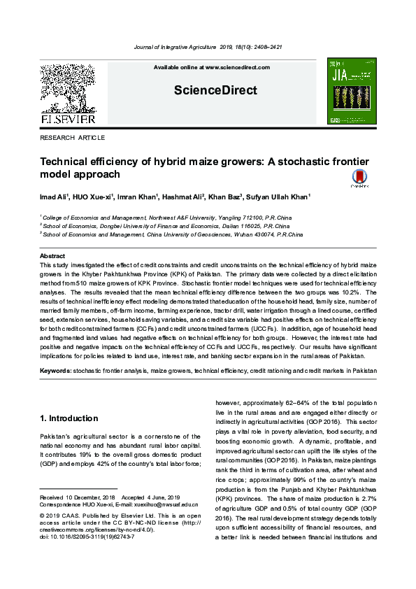 (PDF) Technical efficiency of hybrid maize growers: A stochastic frontier model approach