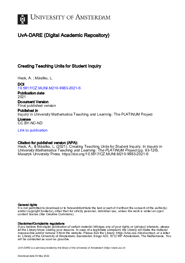 (PDF) Creating Teaching Units for Student Inquiry
