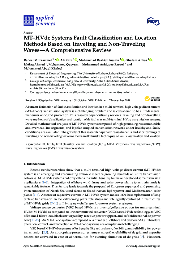 Pdf Mthvdc Systems Fault Classification And Location Methods Based On Traveling And Non 