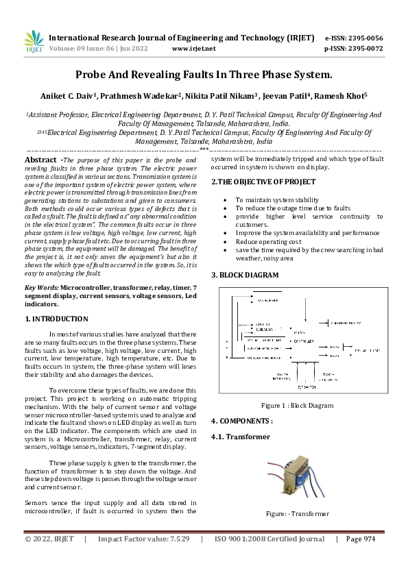 (PDF) Probe And Revealing Faults In Three Phase System