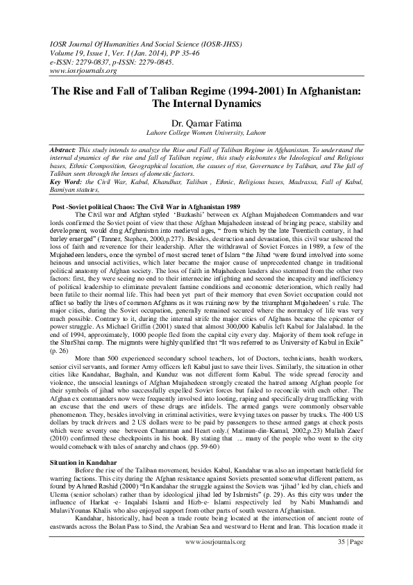 (PDF) The Rise and Fall of Taliban Regime (1994-2001) In Afghanistan ...