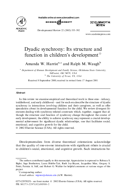 (PDF) Dyadic synchrony: Its structure and function in children’s ...