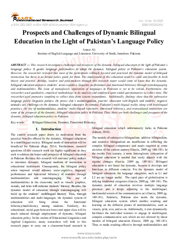 (PDF) Prospects and Challenges of Dynamic Bilingual Education in the ...