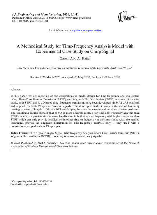 (PDF) A Methodical Study for Time-Frequency Analysis Model with Experimental Case Study on Chirp ...