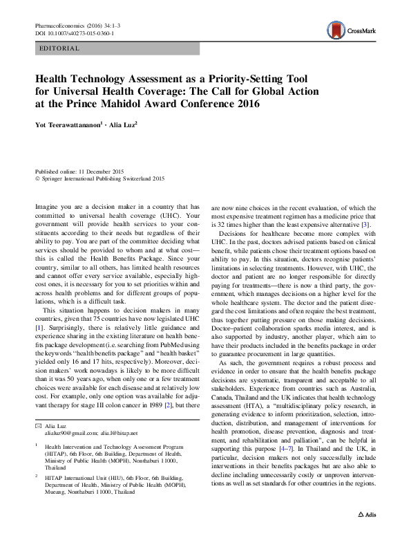 (PDF) Health Technology Assessment as a Priority-Setting Tool for ...