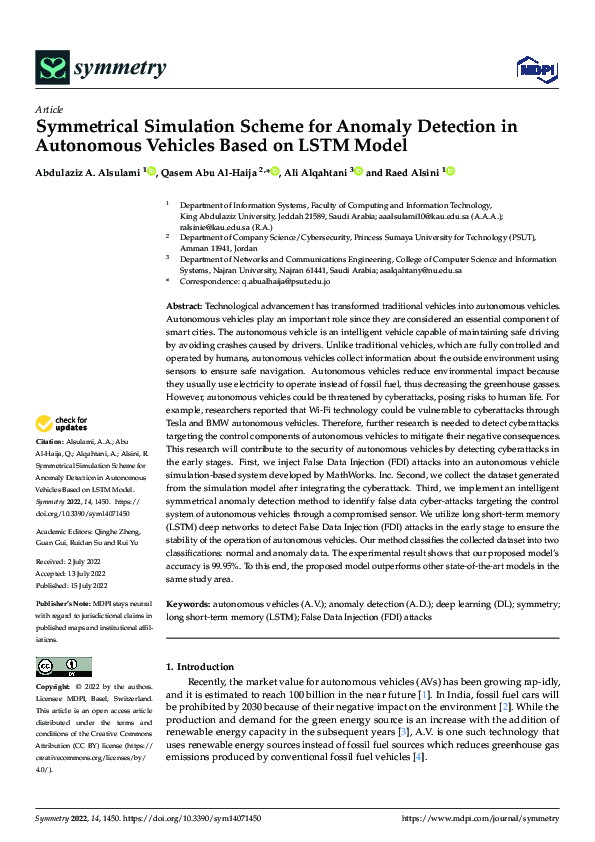 Pdf Symmetrical Simulation Scheme For Anomaly Detection In Autonomous Vehicles Based On Lstm Model