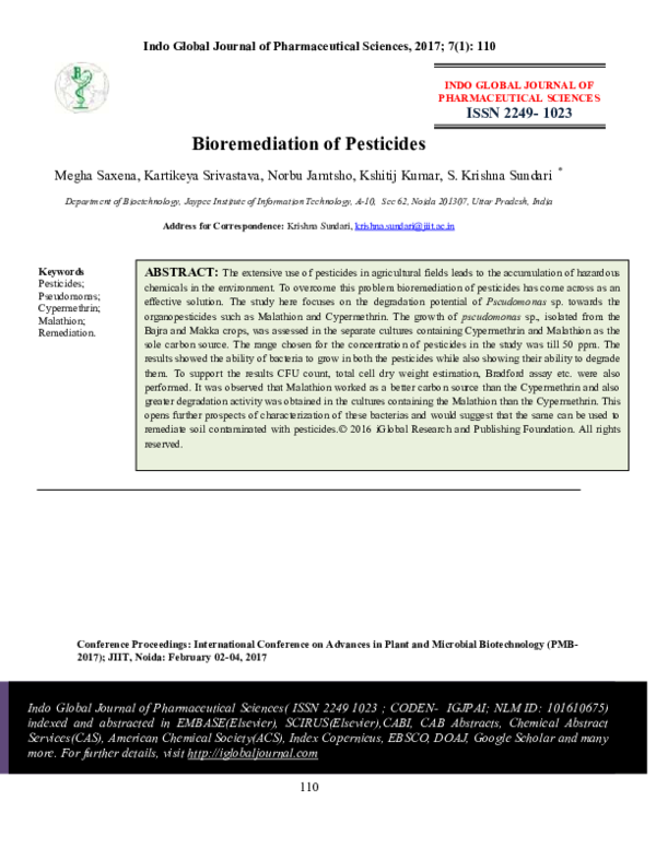 (PDF) Bioremediation of Pesticides