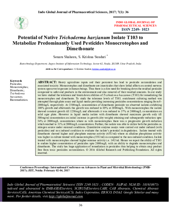 (PDF) Potential of Native Trichoderma harzianum Isolate T103 to Metabolize Predominantly Used ...