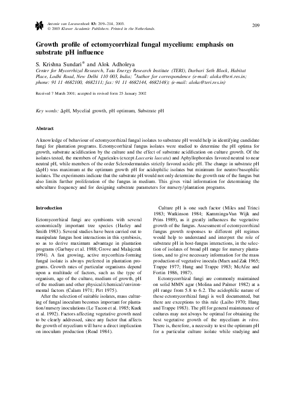 (PDF) Growth profile of ectomycorrhizal fungal mycelium: emphasis on substrate pH influence