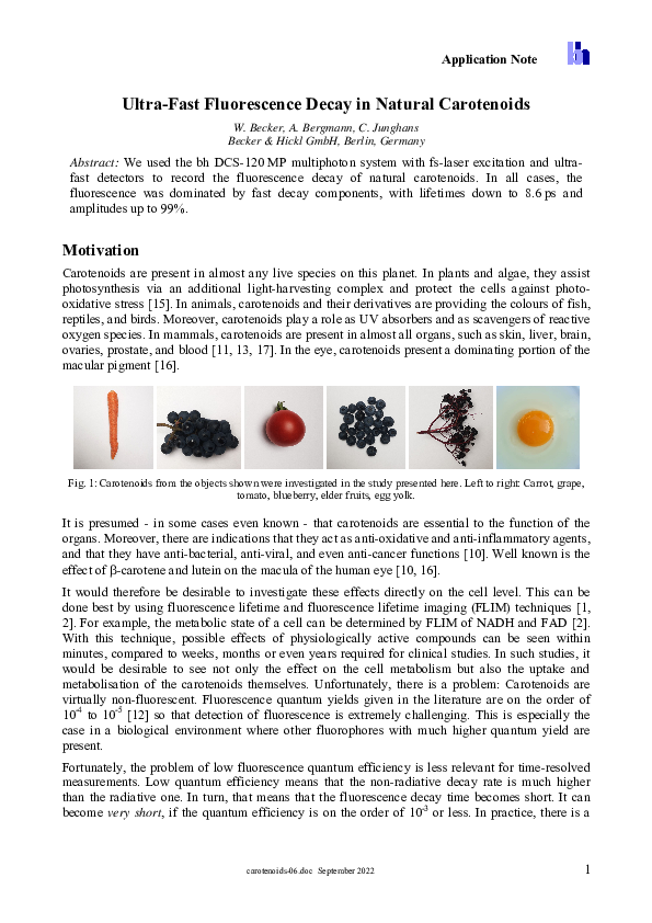(PDF) Ultra-Fast Fluorescence Decay in Natural Carotenoids
