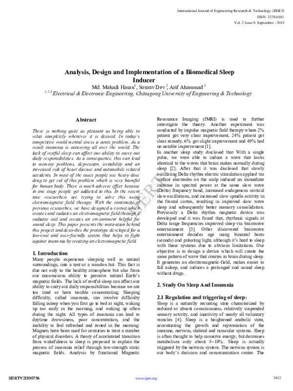 (PDF) Analysis, Design and Implementation of a Biomedical Sleep Inducer