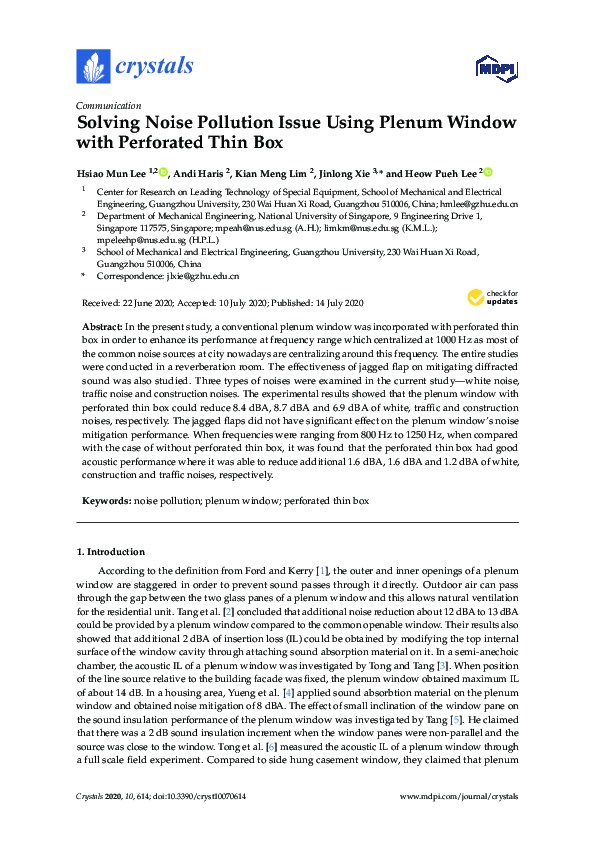 (PDF) Solving Noise Pollution Issue Using Plenum Window with Perforated ...