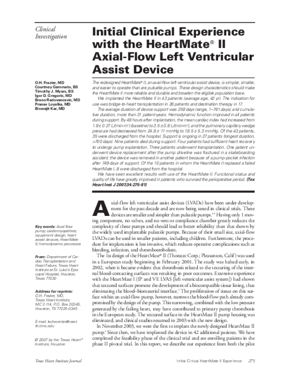 (PDF) Initial clinical experience with the HeartMate II axial-flow left ...