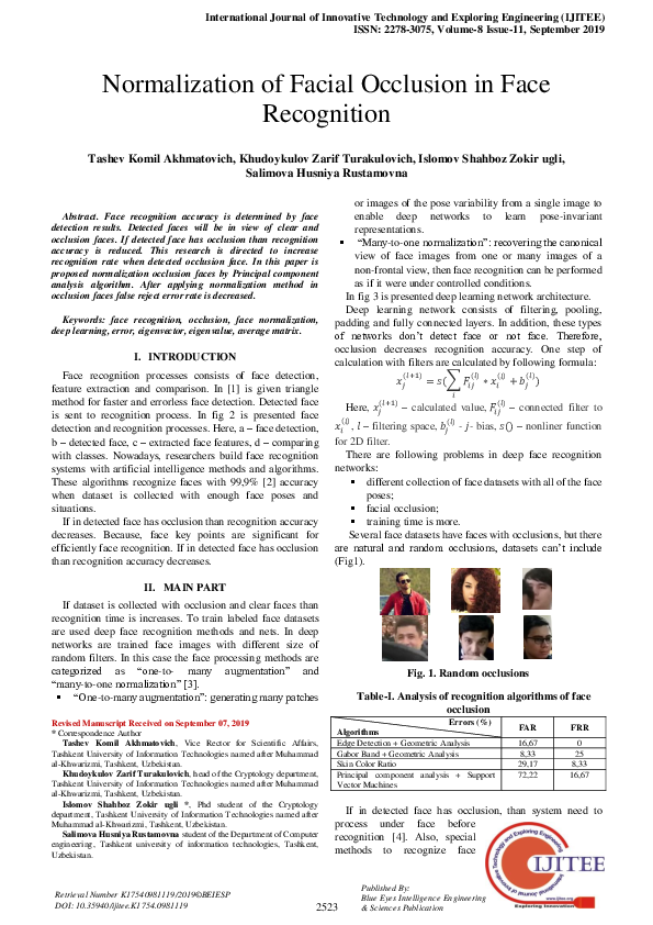 (PDF) Normalization of Facial Occlusion in Face Recognition