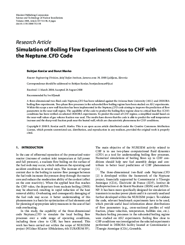 (PDF) Simulation of Boiling Flow Experiments Close to CHF with the Neptune_CFD Code