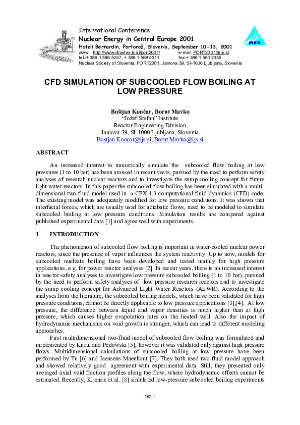 Pdf Cfd Simulation Of Subcooled Flow Boiling At Low Pressure