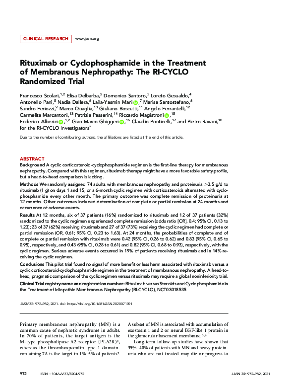 (PDF) Rituximab or Cyclophosphamide in the Treatment of Membranous ...