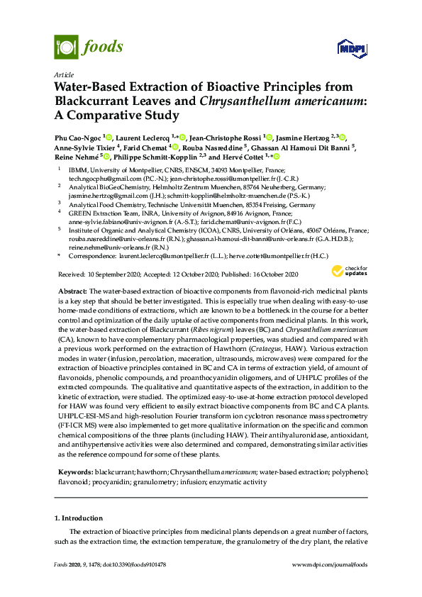 (PDF) Water-Based Extraction of Bioactive Principles from Blackcurrant Leaves and Chrysanthellum ...