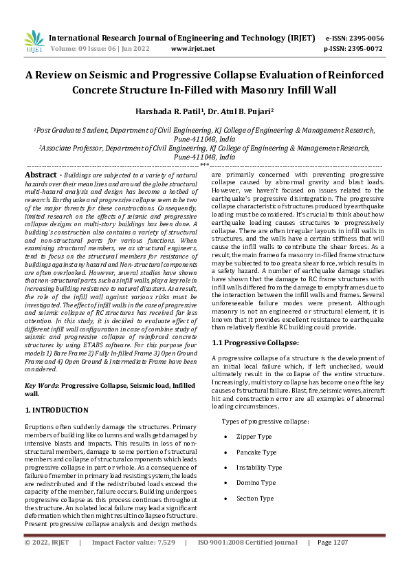 Pdf A Review On Seismic And Progressive Collapse Evaluation Of Reinforced Concrete Structure
