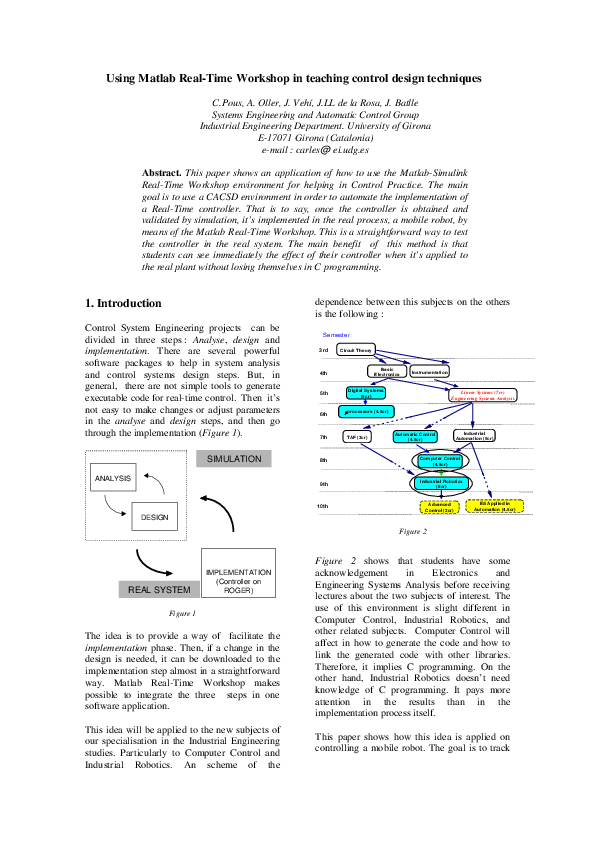 (PDF) Using Matlab Real-Time Workshop in teaching control design techniques