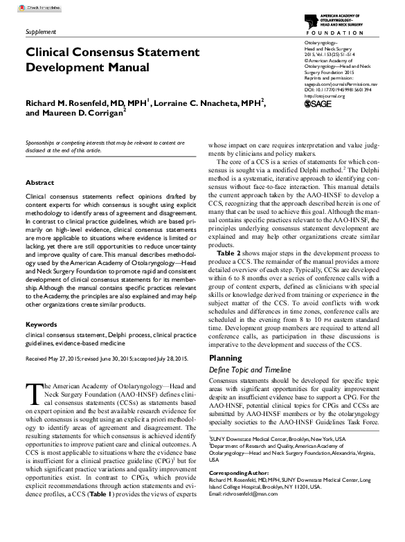 (PDF) Clinical Consensus Statement Development Manual