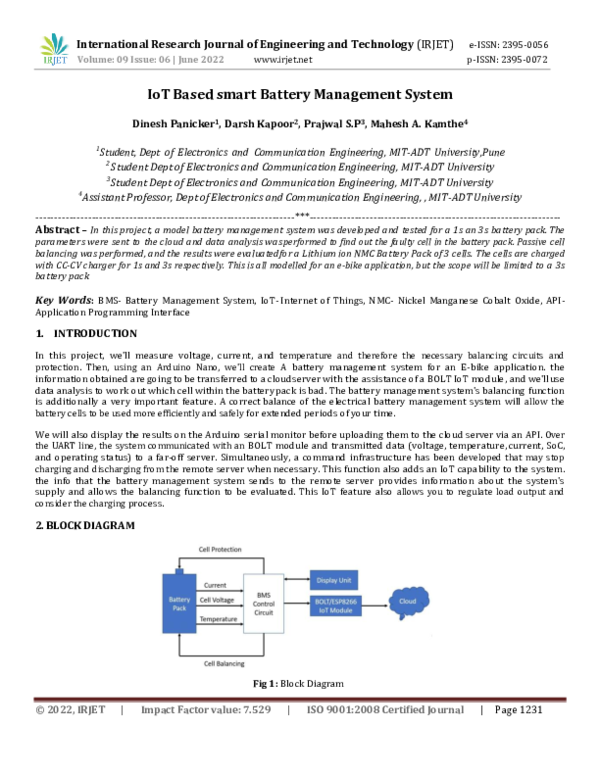 (PDF) IoT Based smart Battery Management System