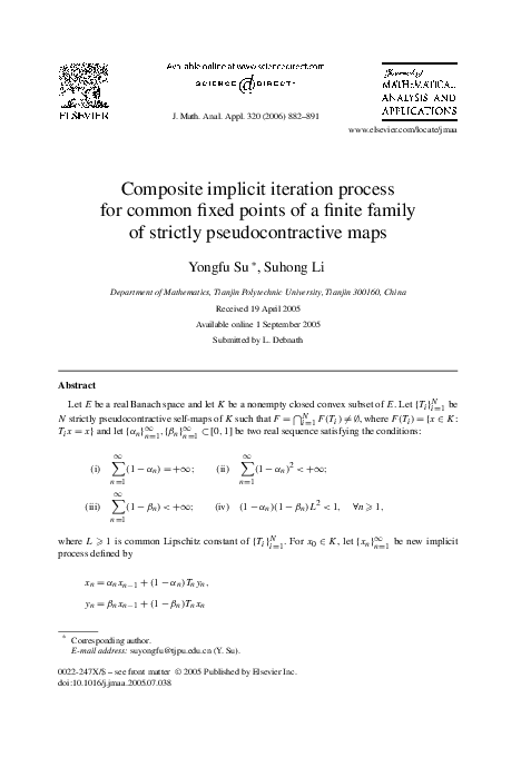 Pdf Composite Implicit Iteration Process For Common Fixed Points Of A