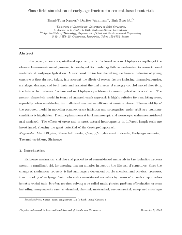 Pdf Phase Field Simulation Of Early Age Fracture In Cement Based Materials Danièle Waldmann
