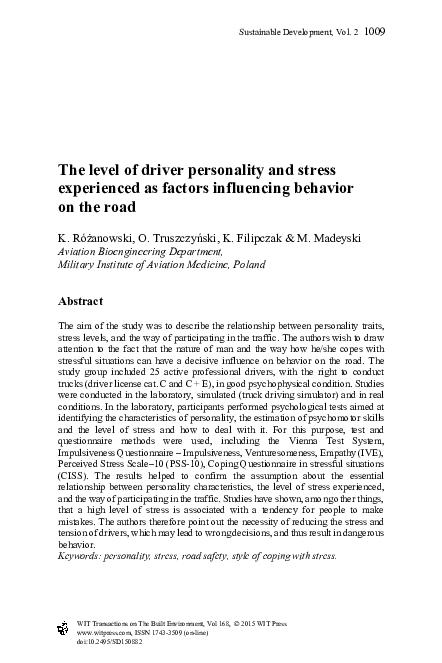 (PDF) The level of driver personality and stress experienced as factors influencing behavior on ...