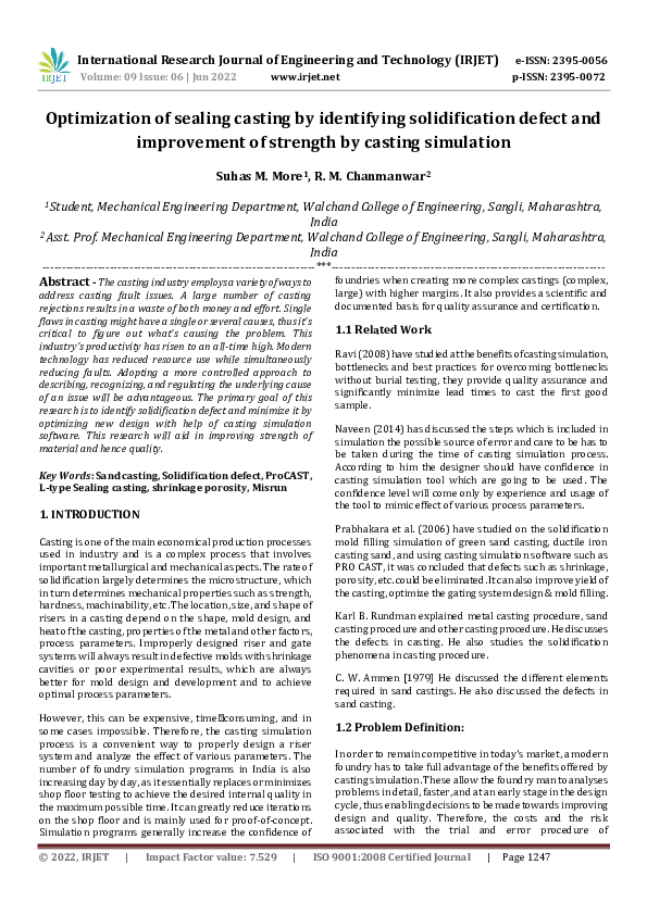 Pdf Optimization Of Sealing Casting By Identifying Solidification