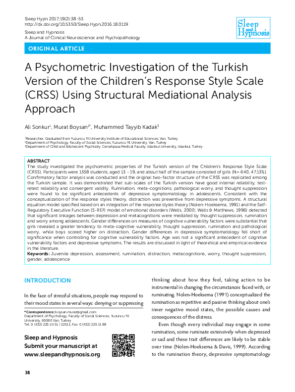(PDF) A psychometric investigation of the Turkish version of the ...