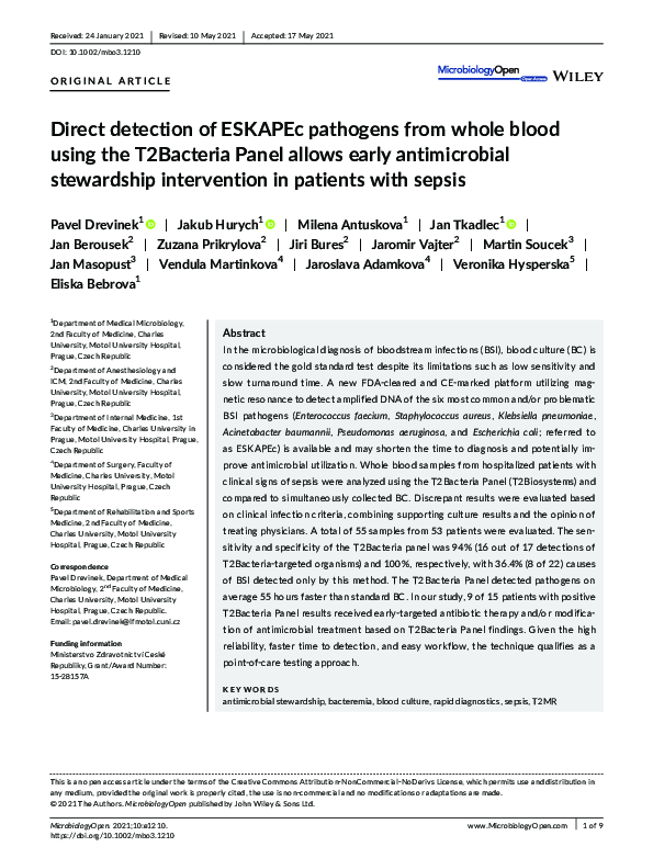 (PDF) Direct detection of ESKAPEc pathogens from whole blood using the T2Bacteria Panel allows ...
