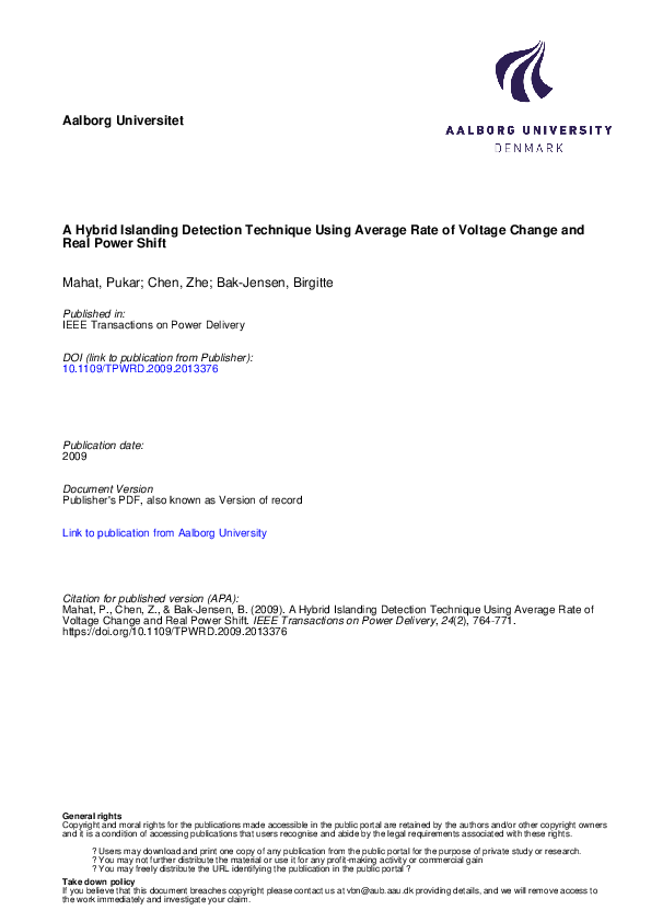 (PDF) A Hybrid Islanding Detection Technique Using Average Rate of Voltage Change and Real Power ...