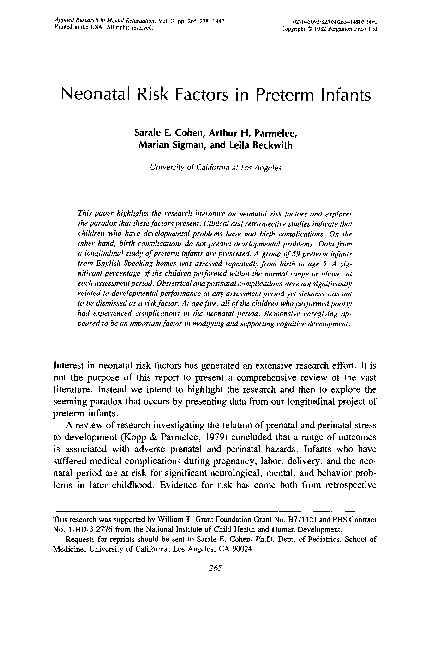 (PDF) Neonatal risk factors in preterm infants