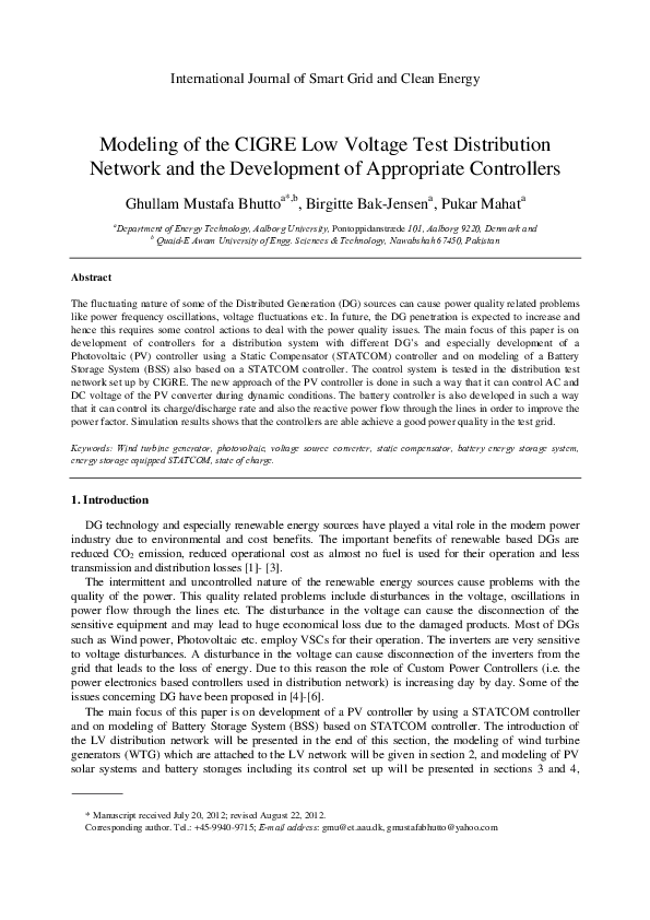 (PDF) Modeling of the CIGRE Low Voltage Test Distribution Network and ...