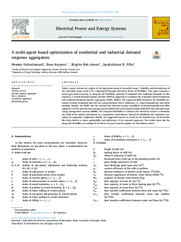 (PDF) A multi-agent based optimization of residential and industrial demand response aggregators