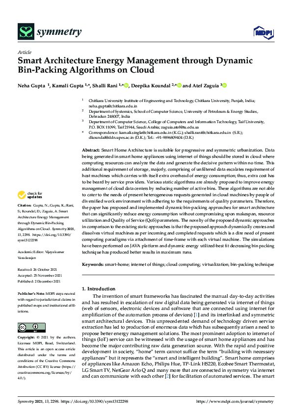 Pdf Smart Architecture Energy Management Through Dynamic Bin Packing Algorithms On Cloud