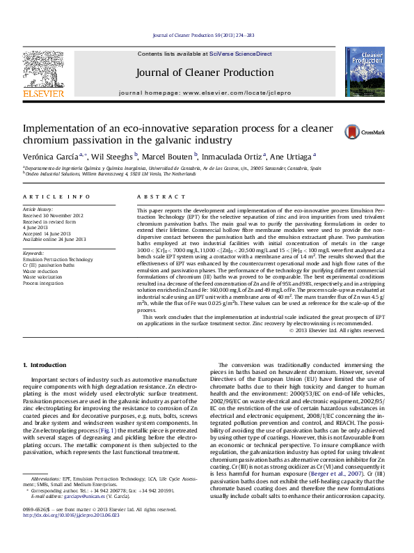 (PDF) Implementation of an eco-innovative separation process for a ...