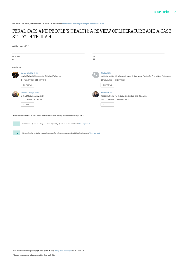 (PDF) Feral Cats and People’s Health: A Review of Literature and a Case Study in Tehran