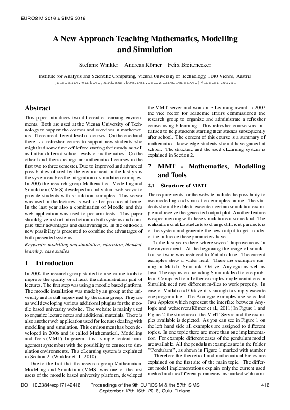 Pdf A New Approach Teaching Mathematics Modelling And Simulation