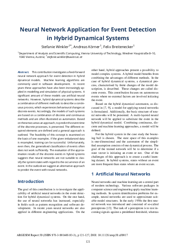 (PDF) Neural Network Application for Event Detection in Hybrid Dynamical Systems