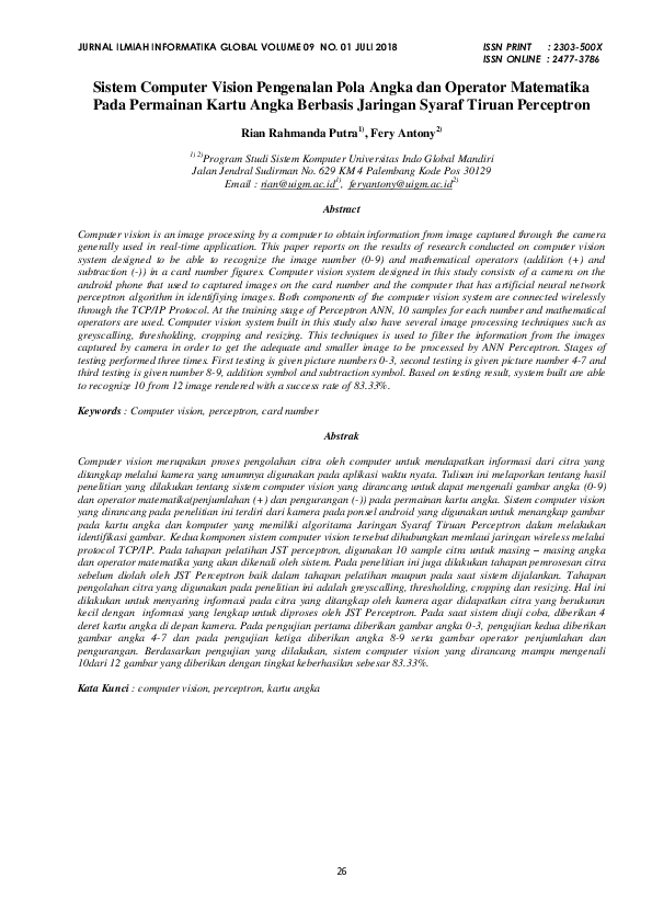 (PDF) Sistem Computer Vision Pengenalan Pola Angka dan Operator Matematika Pada Permainan Kartu ...